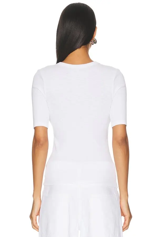 Enza Costa Textured Rib Half Sleeve U Neck Top - White