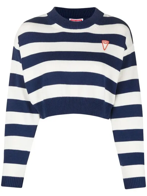 Kenzo Logo-embroidered Striped Cropped Jumper - Blue