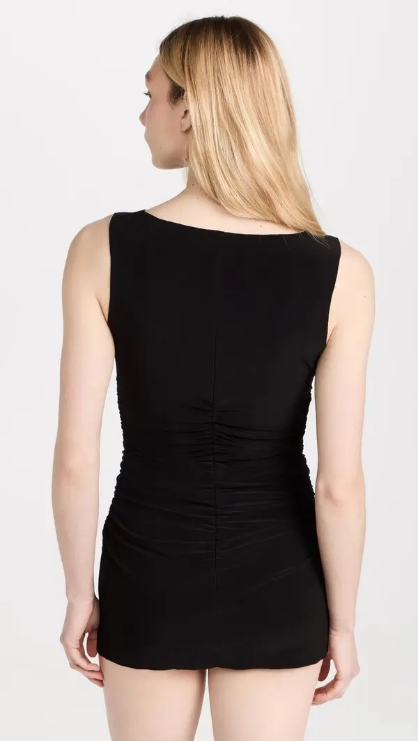 norma kamali sleeveless shirred waist mini dress Norma Kamali Sleeveless Shirred Waist Mini Dress