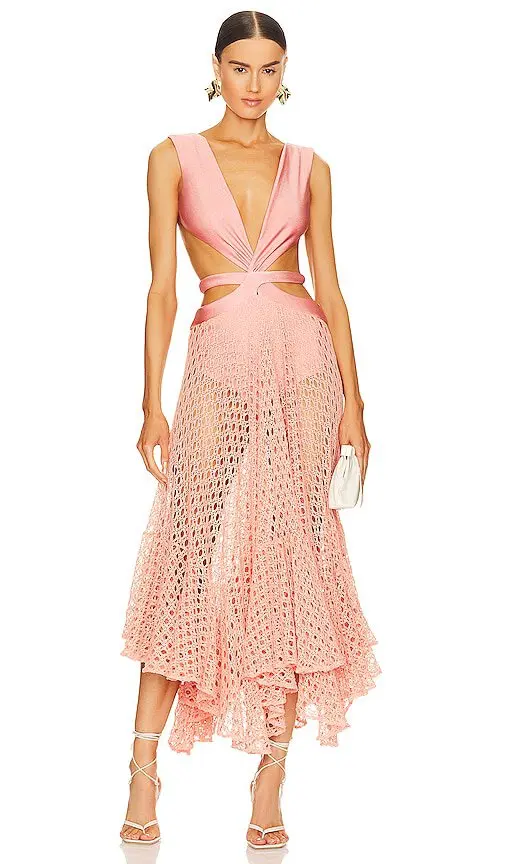 Patbo Monstera Sleeveless Beach Dress In Coral - Apricot