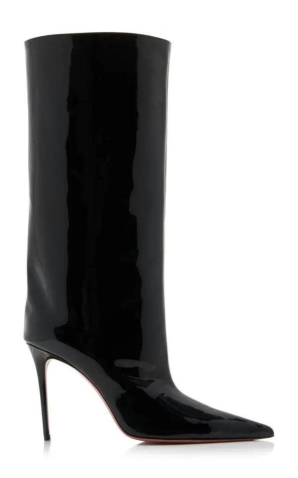 Amina Muaddi Fiona Patent Leather Knee Boots