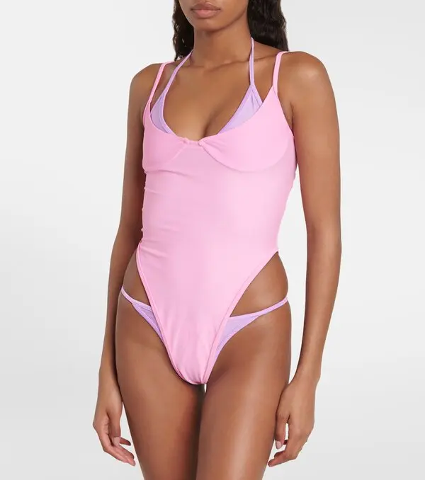 SAME Double Layer One-piece Swimsuit - Pink
