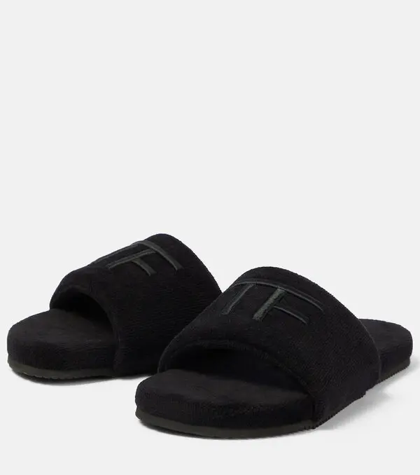 TOM FORD Harrison Embroidered Slides - Black