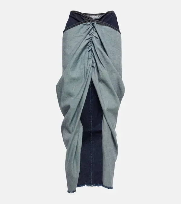 Alaïa Draped Denim Maxi Skirt