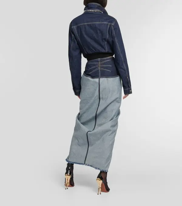 Alaïa Draped Denim Maxi Skirt