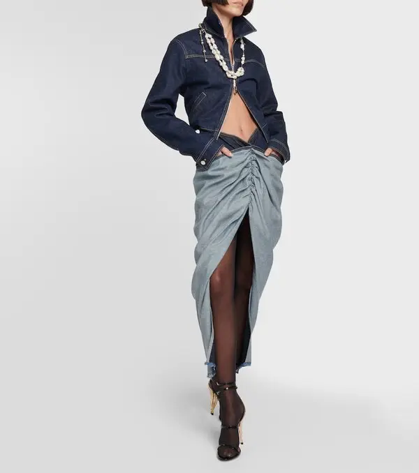 Alaïa Draped Denim Maxi Skirt