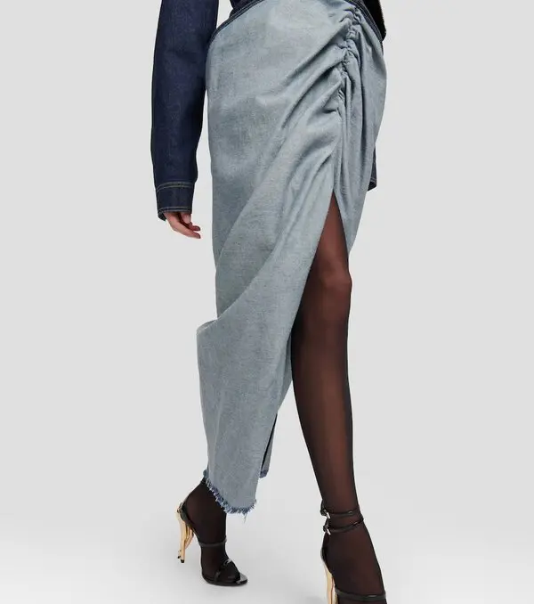 Alaïa Draped Denim Maxi Skirt