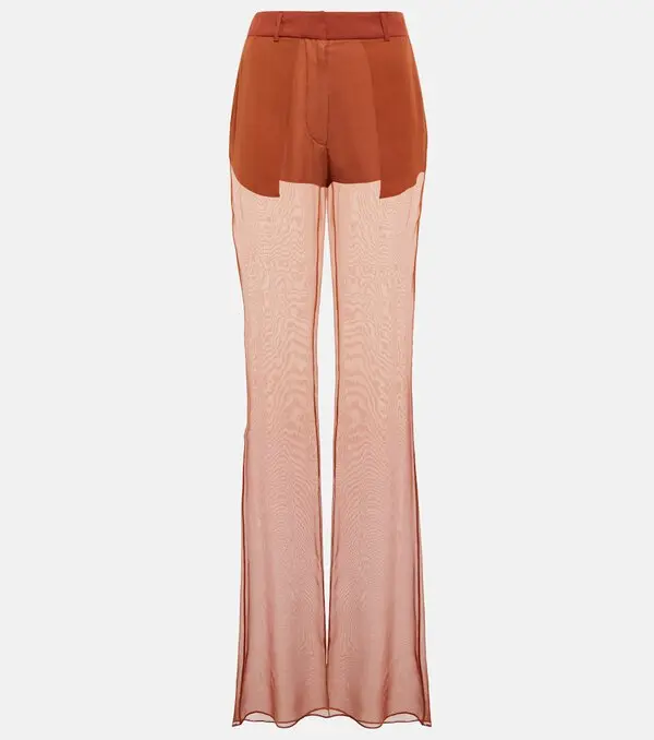 NENSI DOJAKA Mid-rise Wide-leg Silk Pants - Brown