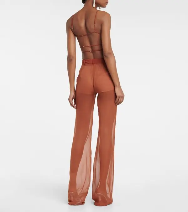 NENSI DOJAKA Mid-rise Wide-leg Silk Pants - Brown
