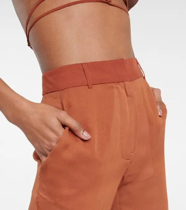 NENSI DOJAKA Mid-rise Wide-leg Silk Pants - Brown