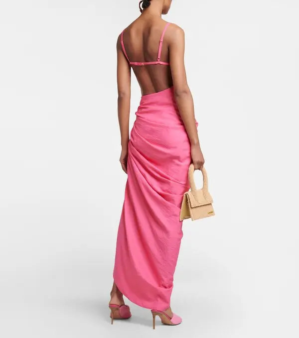 knee length dresses for ladies Jacquemus La Robe Draggiu Draped Maxi Dress