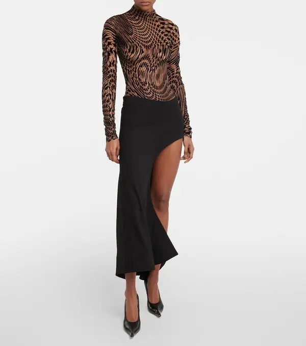 MUGLER Asymmetric Jersey Midi Skirt