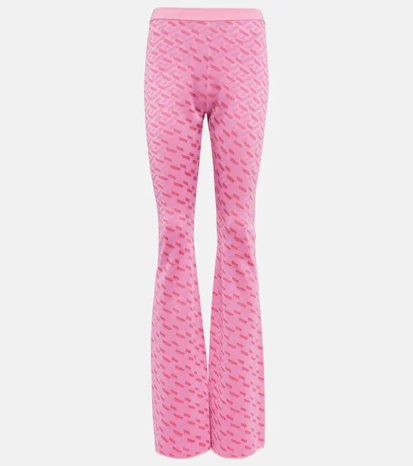 Versace La Greca Jacquard Silk-blend Flared Pants - Pink