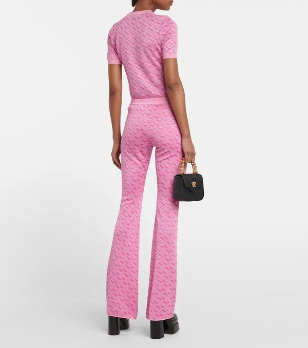 Versace La Greca Jacquard Silk-blend Flared Pants - Pink