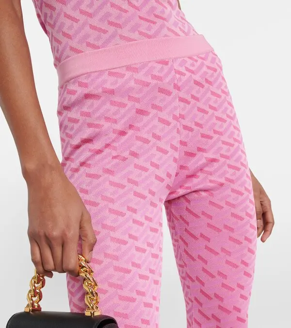 Versace La Greca Jacquard Silk-blend Flared Pants - Pink