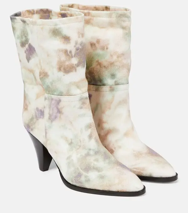 Isabel Marant Rouxa Printed Canvas Ankle Boots - Green