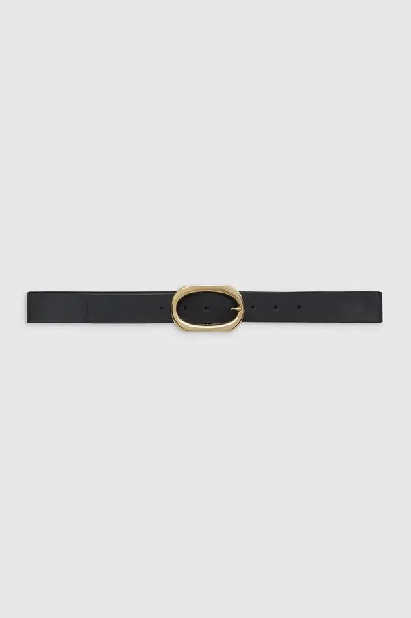 ANINE BING Signature Link Leather Belt - Black With Gold