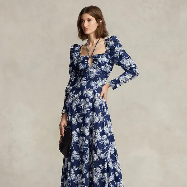 sachin and babi light blue dress Carolina Herrera Ruffle Detail Halter Neck Long Sleeve Dress In Black/  White