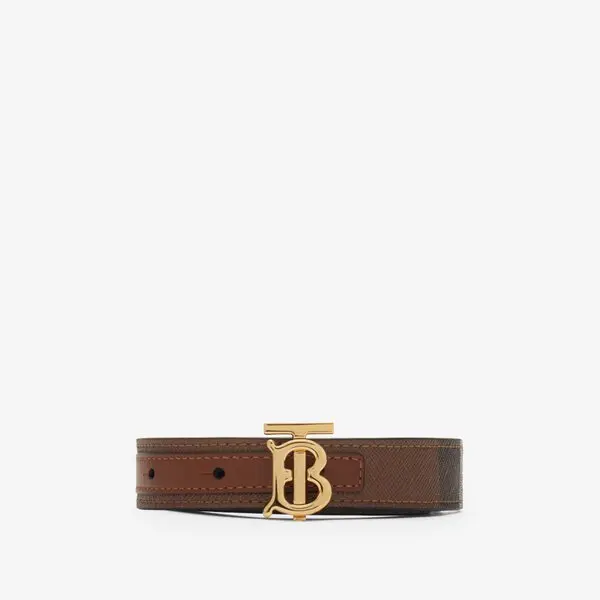 Burberry Check And Leather Reversible Tb Belt - Dark Birch Brown