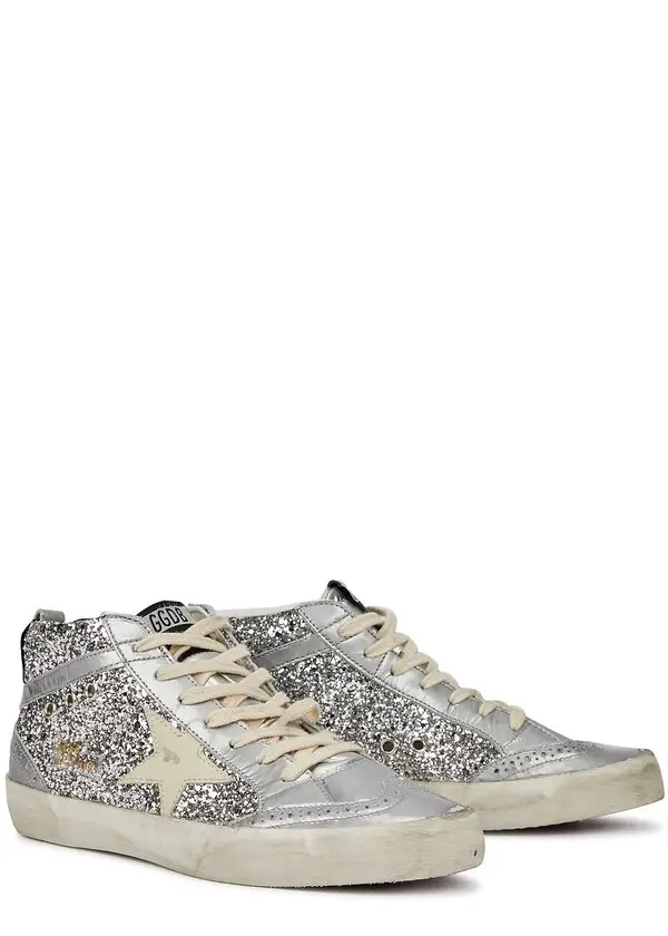 GOLDEN GOOSE Mid Star Panelled Glittered Sneakers