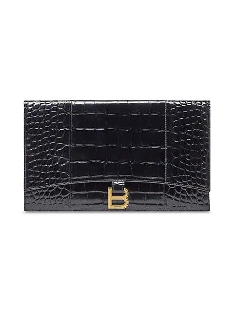 Balenciaga Hourglass Flat Pouch With Flap Crocodile Embossed