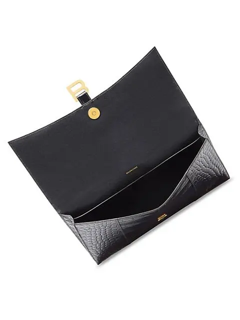Balenciaga Hourglass Flat Pouch With Flap Crocodile Embossed