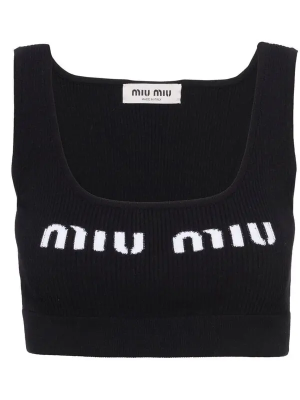 【未使用】MEDI CONCEPT LOGO KNIT TANK TOP Miu Miu Cropped Logo-Knit Tank Top - Black | Editorialist