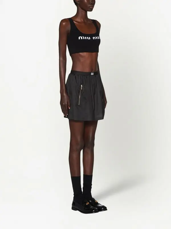 Miu Miu Cropped Logo-Knit Tank Top - Black | Editorialist