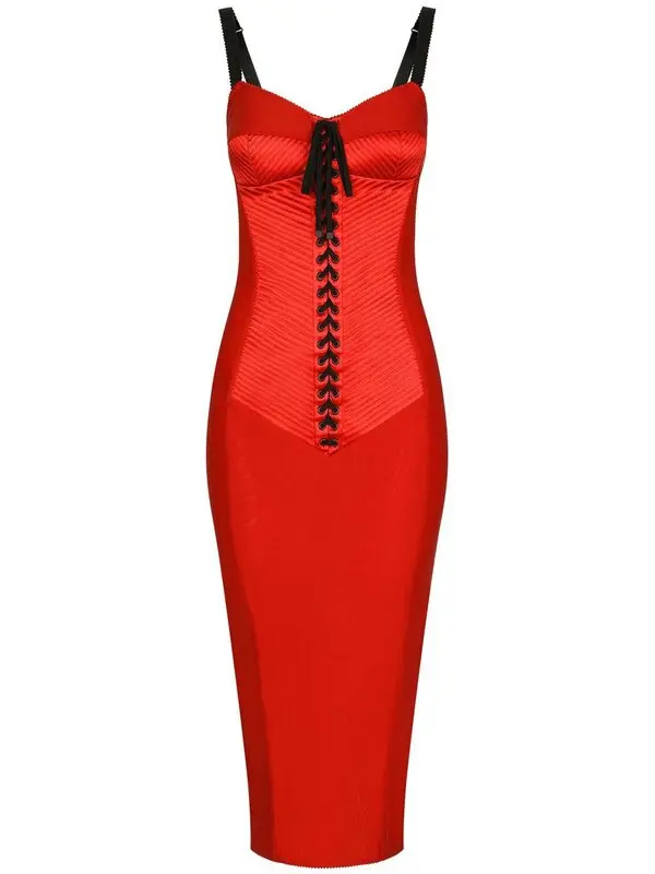 Dolce & Gabbana Lace-up Corset Dress - Red | Editorialist display picture 1