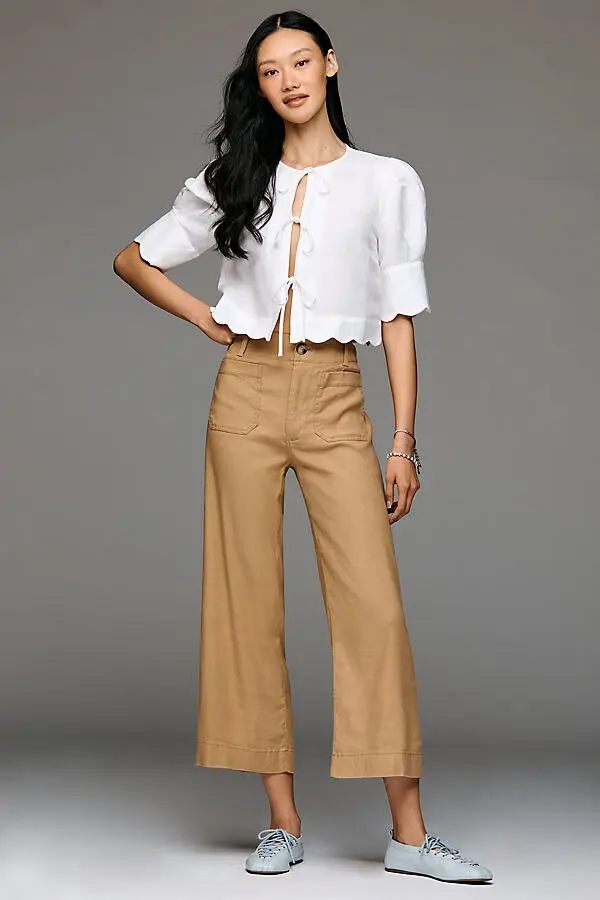 Maeve The Colette Linen Blend Crop Wide-leg Pants - Camel