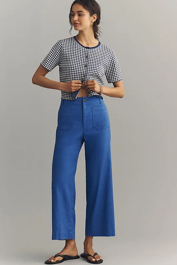 Maeve Colette European Linen Stretch Wide Leg Pants - Dazzling Blue