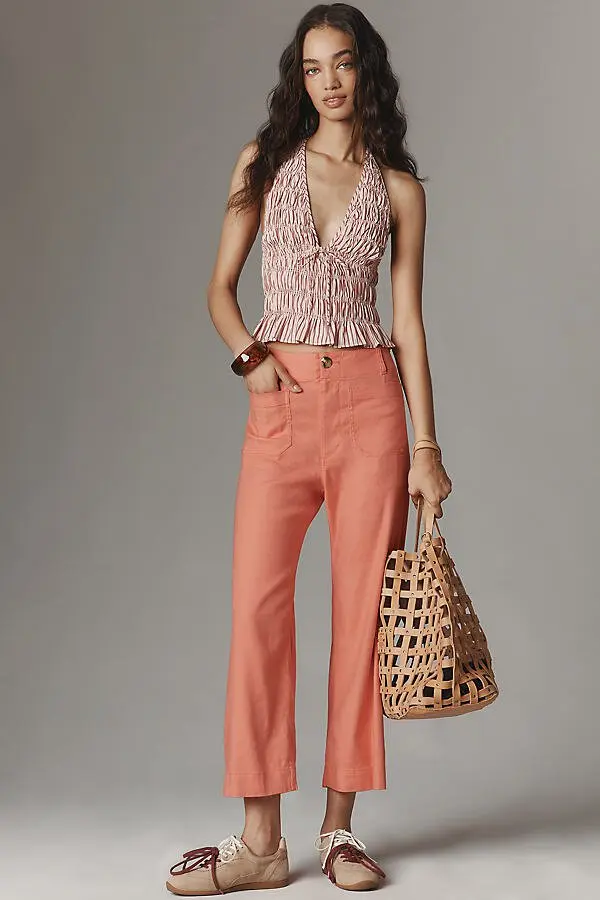 Maeve Colette European Linen Stretch Wide-leg Pants - Peach