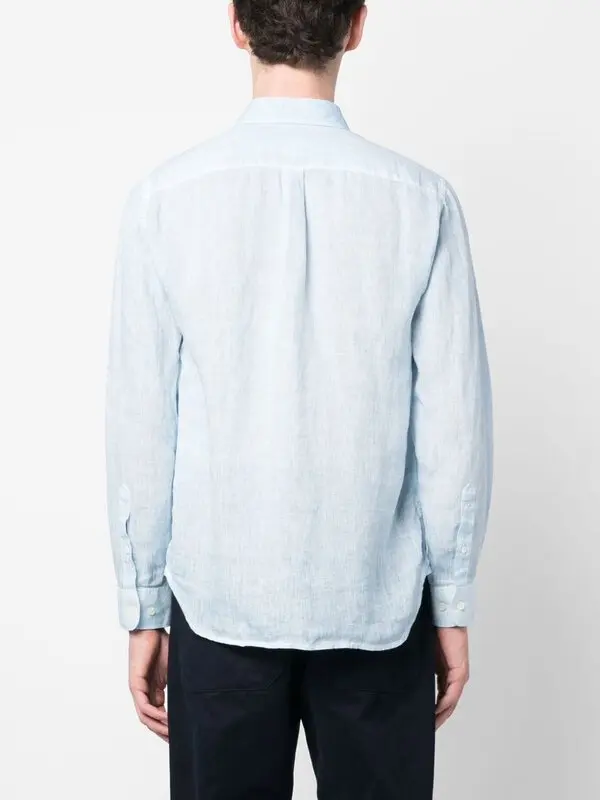 120% Lino Button-up Linen Shirt - Blue