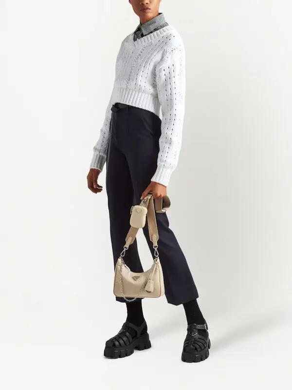 Prada Re-edition 2005 Shoulder Bag With Enamel Triangle Logo - Neutrals