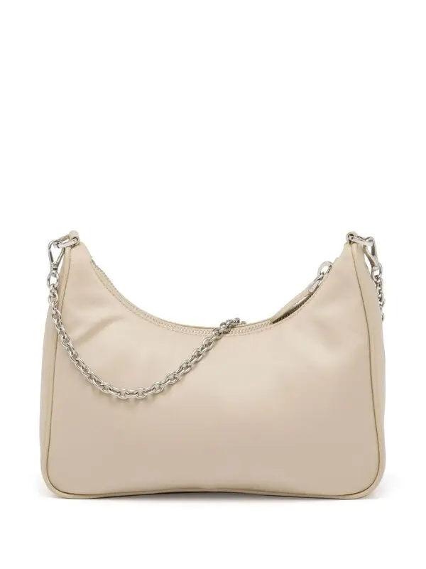 Prada Re-edition 2005 Shoulder Bag With Enamel Triangle Logo - Neutrals