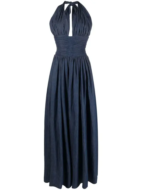 Rochas Halterneck Denim Maxi Dress
