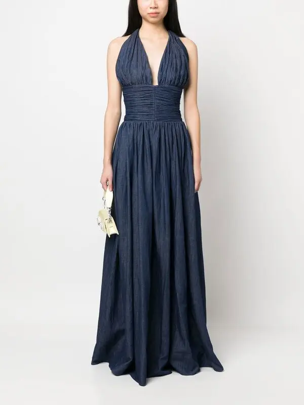 Rochas Halterneck Denim Maxi Dress