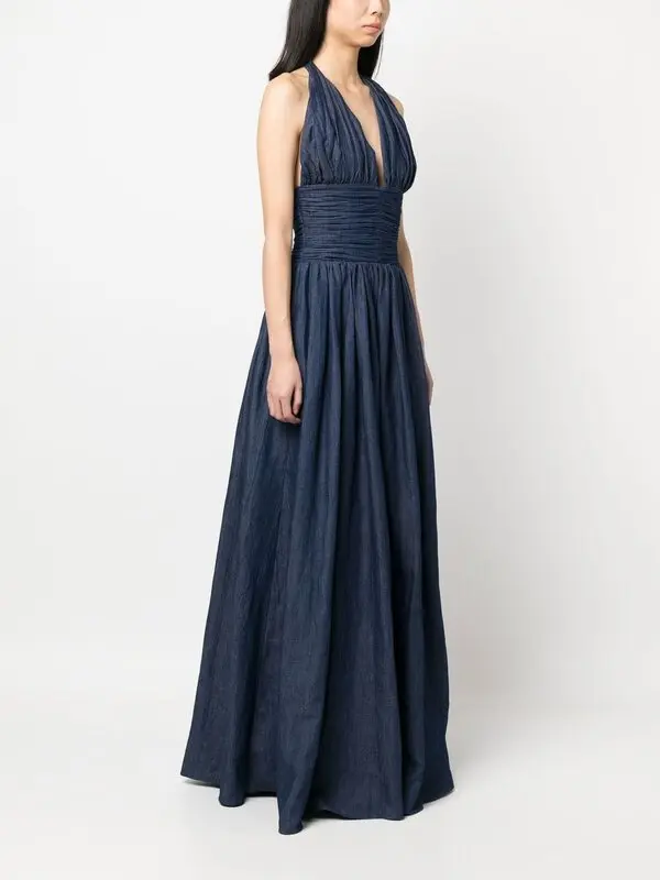 Rochas Halterneck Denim Maxi Dress