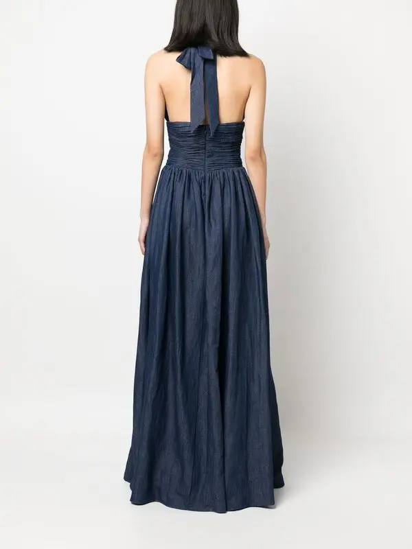 Rochas Halterneck Denim Maxi Dress