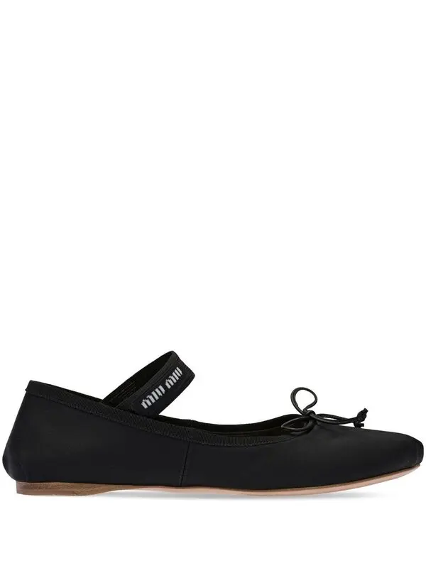 Miu Miu Logo-strap Ballerina Pumps - Black