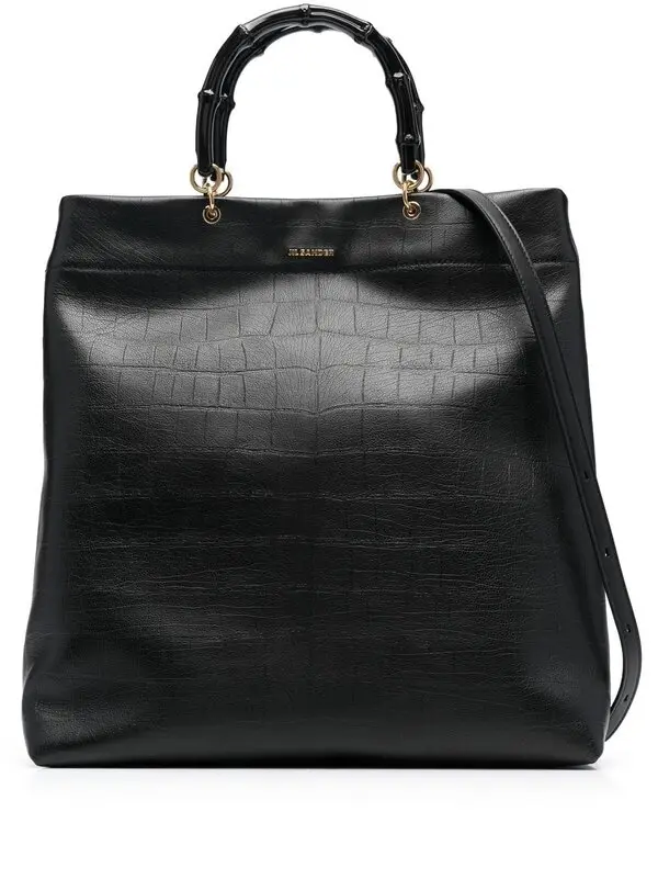 JIL SANDER Embossed Tote Bag With Bamboo Handle