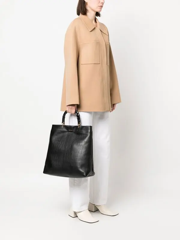 JIL SANDER Embossed Tote Bag With Bamboo Handle