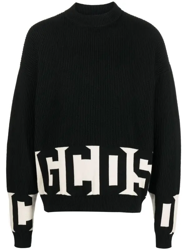Gcds Ribbed-knit Logo-print Jumper - Black