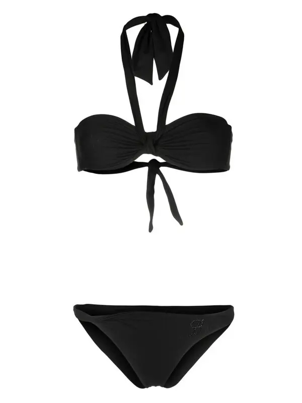 Blumarine Logo-embellished Halterneck Bikini - Black