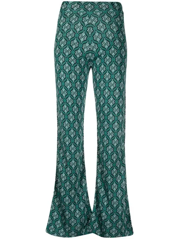 PAULA S Moonstone Flared Jacquard Trousers - Green