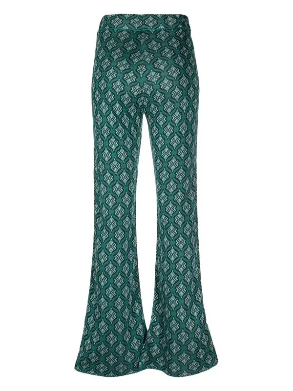 PAULA S Moonstone Flared Jacquard Trousers - Green