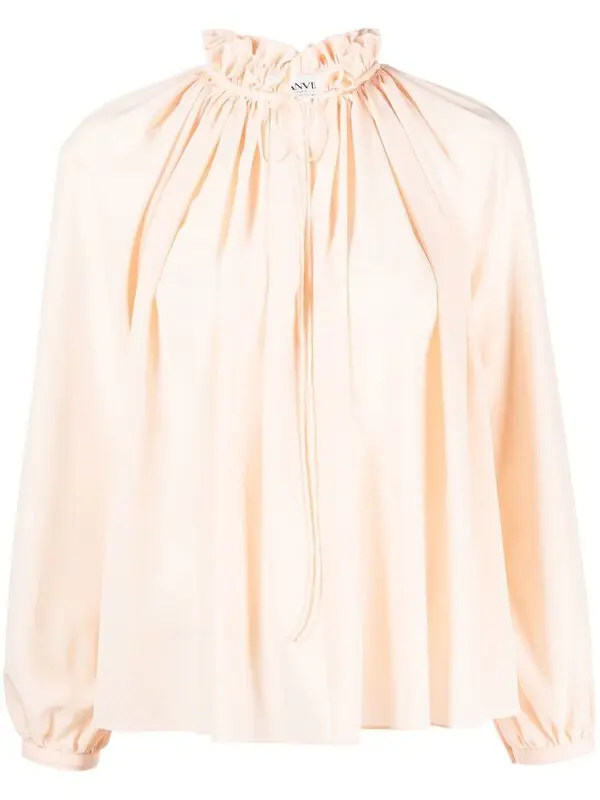 LANVIN Pleated-neckline Silk Blouse - Orange