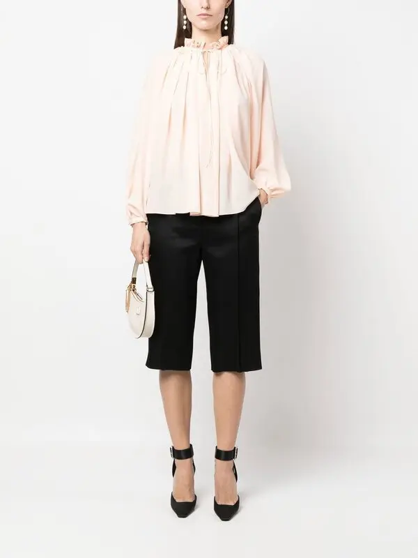 LANVIN Pleated-neckline Silk Blouse - Orange