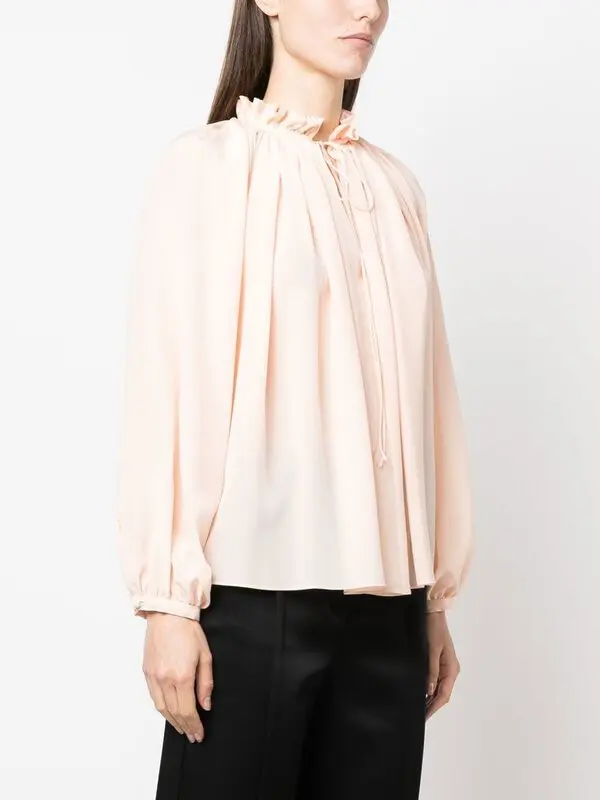 LANVIN Pleated-neckline Silk Blouse - Orange