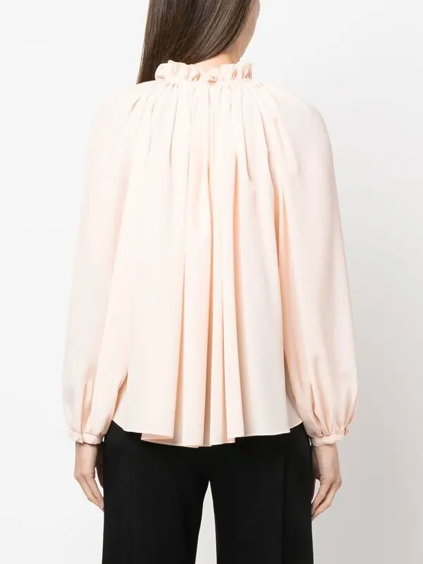 LANVIN Pleated-neckline Silk Blouse - Orange